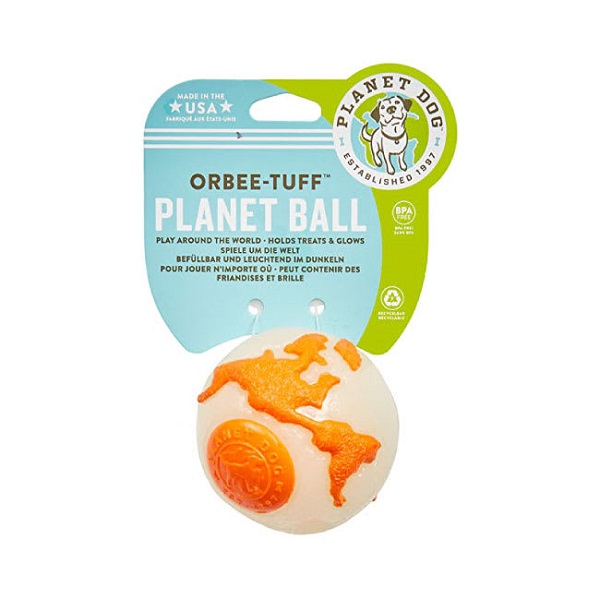 PLANET DOG PLANET BALL BLANCO/NARANJA - AMIMASCOTA